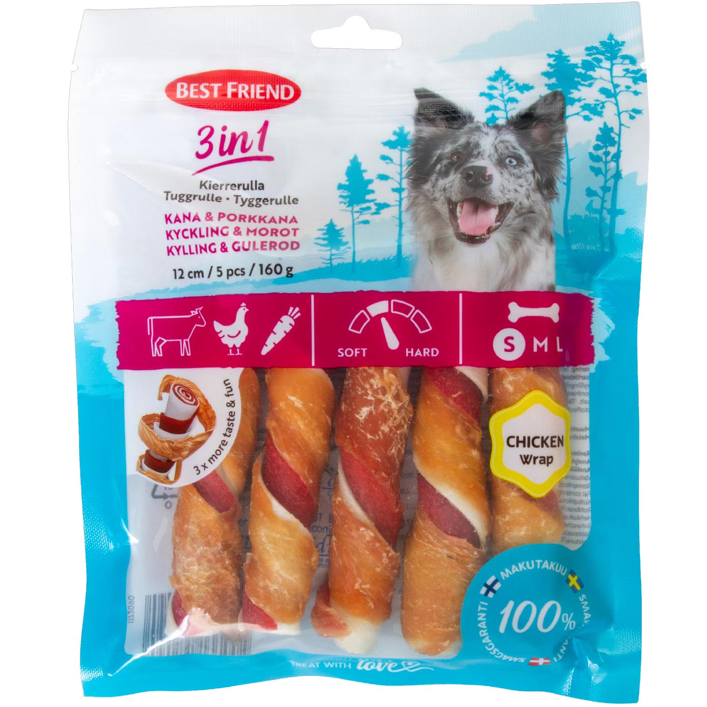 Koiran pururulla kana & porkkana 12 cm 5 kpl 160g Herkullinen ja lihaisa puruluu koiralle ...