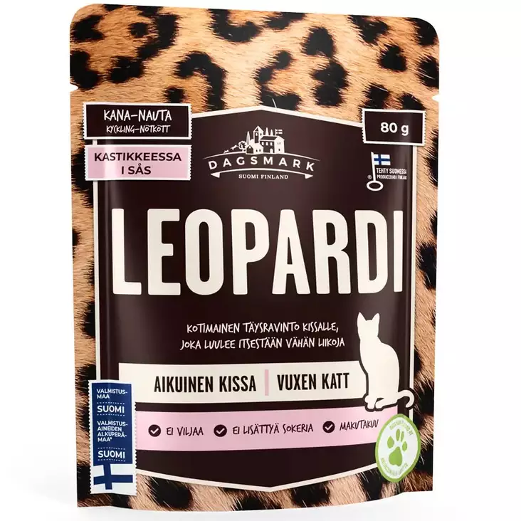 Dagsmark Leopardi Kana-Nauta 80g Kissan märkäruoka, tuore kotimainen ...