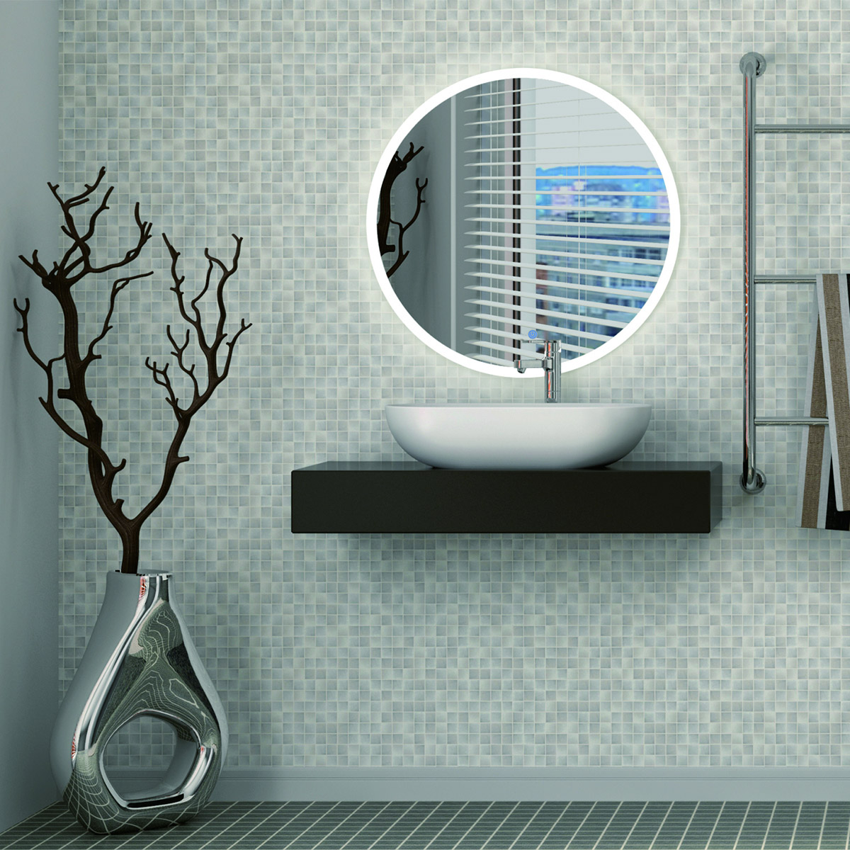 Valopeili 60cm pyöreä 22W 1680lm LED seinäpeili valolla ja kytkimellä ...