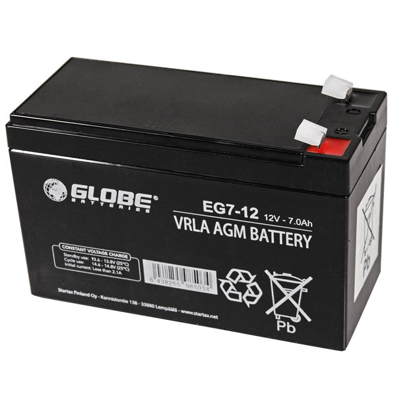 Akku Vrla 7Ah 12V MP GEL 151x65x100 +/- Globe sähköauton akku ...