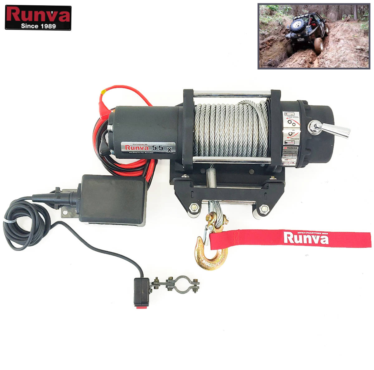 Vinssi Runva 2500kg 5500lbs vaijerilla Sähkövinssi, vesitiivis ...