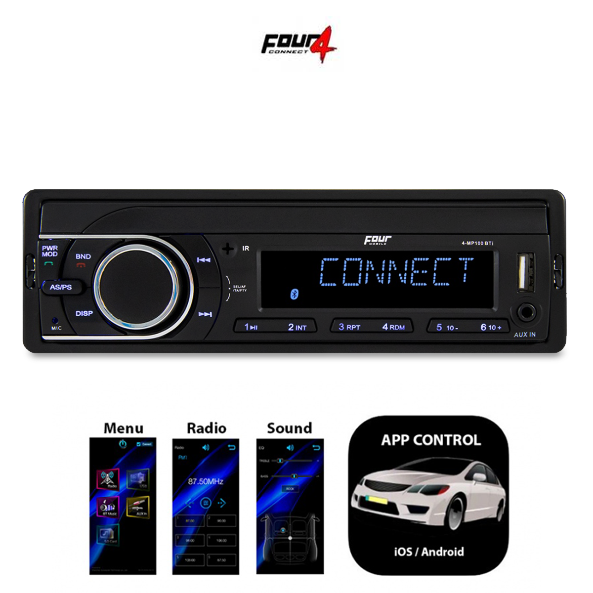 Autoradio MP3 USB bluetooth 4-MP100BTi Lyhytrunkoinen mediasoitin ...