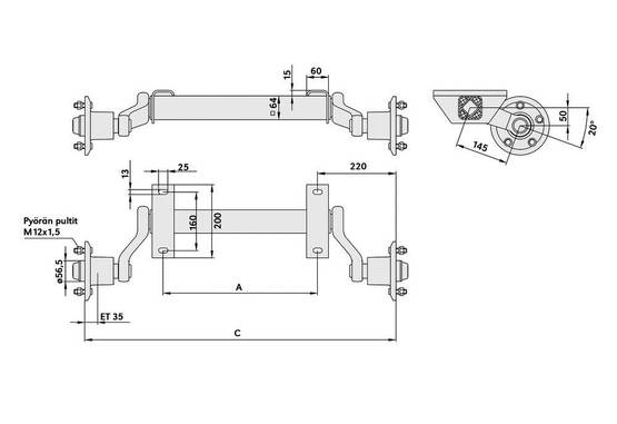 Peräkärryn navat ja peräkärryakselit Tuontitukusta